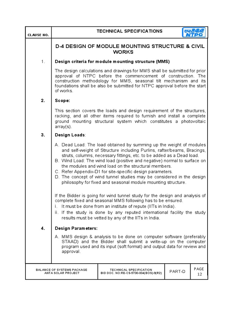 D-4 Design of Module Mounting Structure & Civil Works: Technical ...