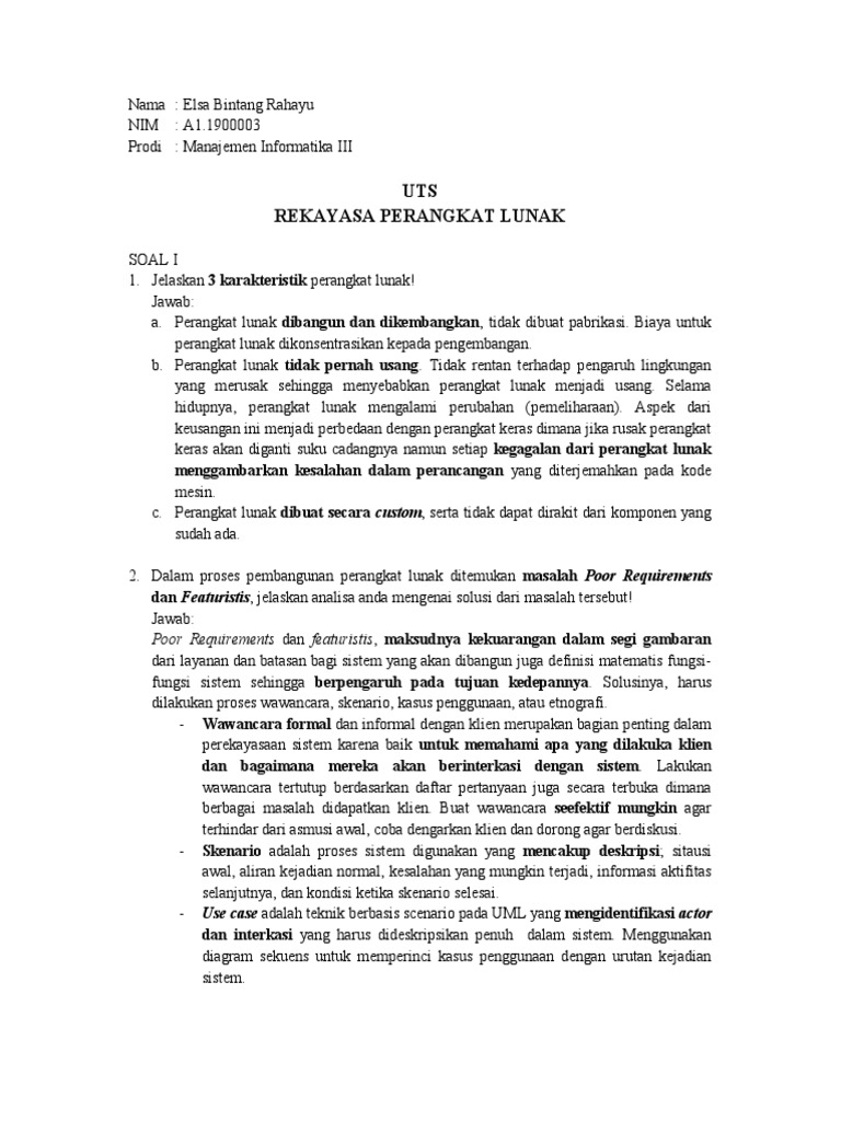 Contoh Soal UTS RPL | PDF