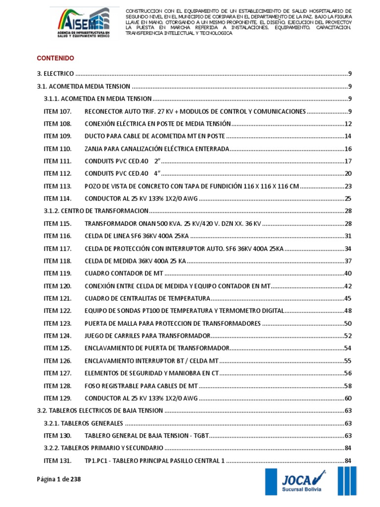 1.especificaciones Tecnicas-Electricas.v6 | PDF | Corriente eléctrica | Tubería (transporte de ...