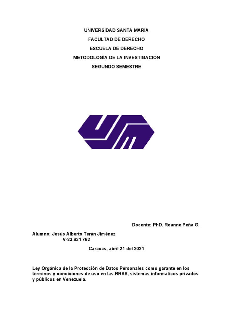 Universidad Santa María - Trabajo Metodologia de La Investigacion Parte ...