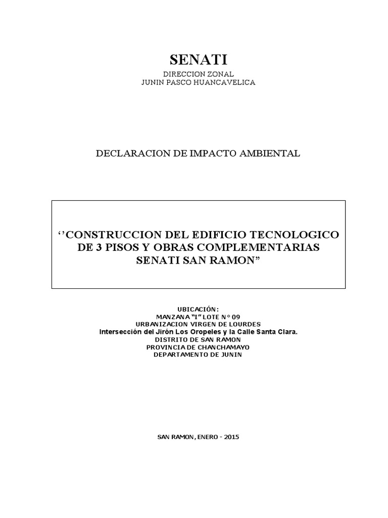 DECLARACION DE IMPACTO AMBIENTAL SENATI SAN RAMONmodificado | PDF ...