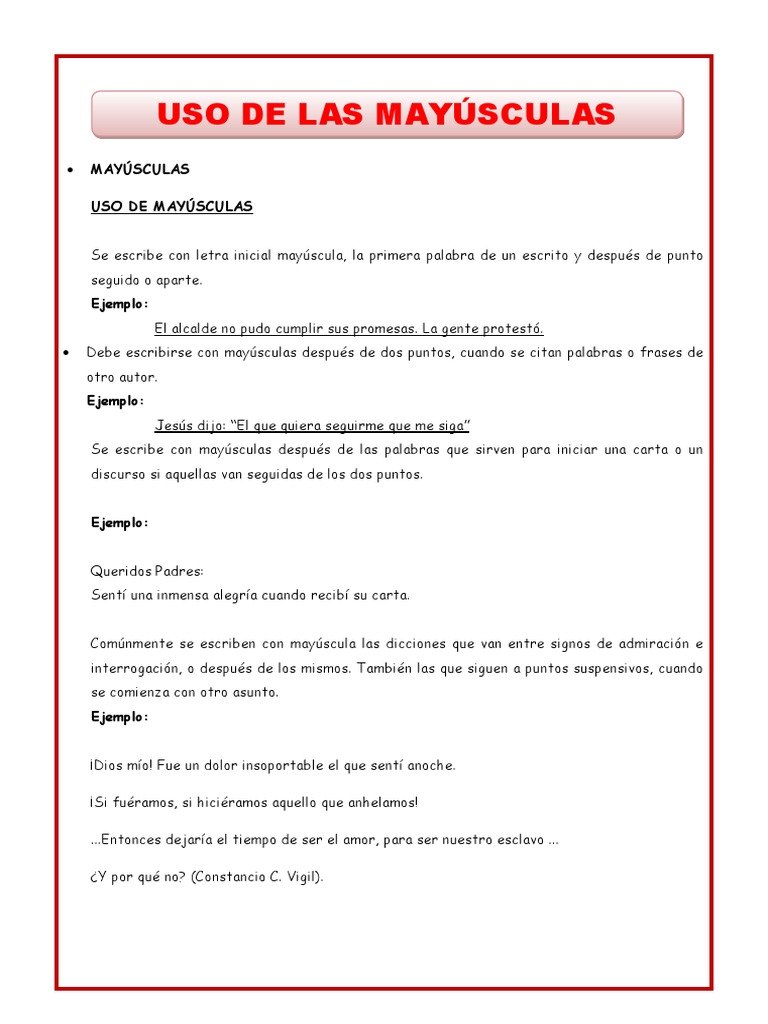 USO DE LAS MAYÚSCULAS Trabajo en Clase | PDF | Caso de carta | Perú