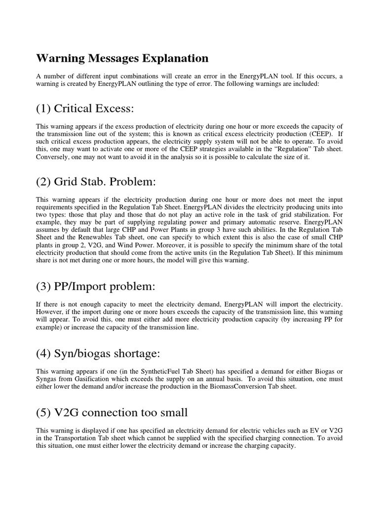 Warning Messages Explanation: (1) Critical Excess | PDF | Electrical ...