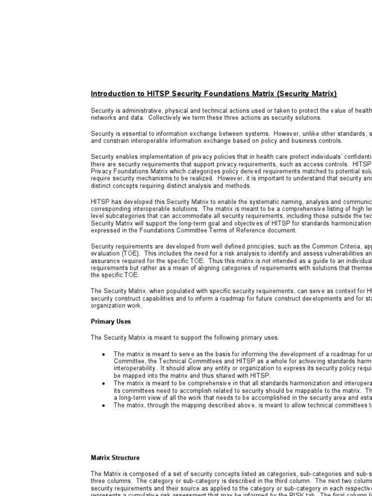HITSP Security Foundations Matrix Overview | PDF | Information Security ...