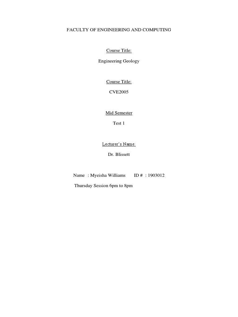 Myeisha Williams Engineering Geology in Class Test | PDF | Igneous Rock ...