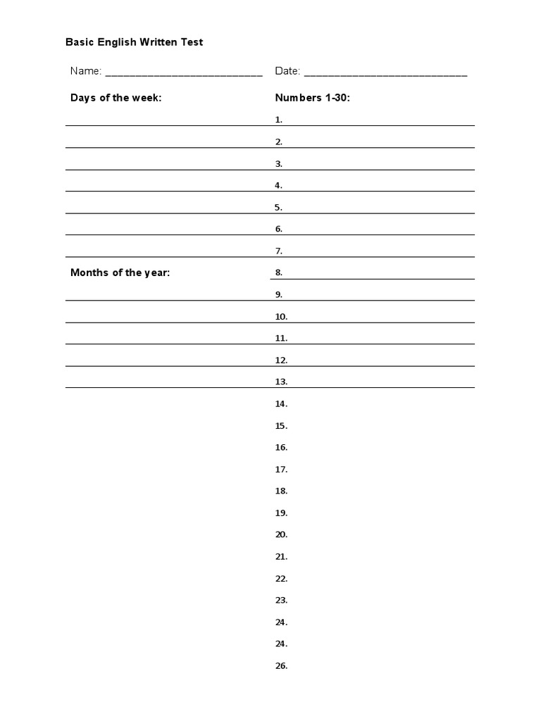 Basic English Written Test | PDF