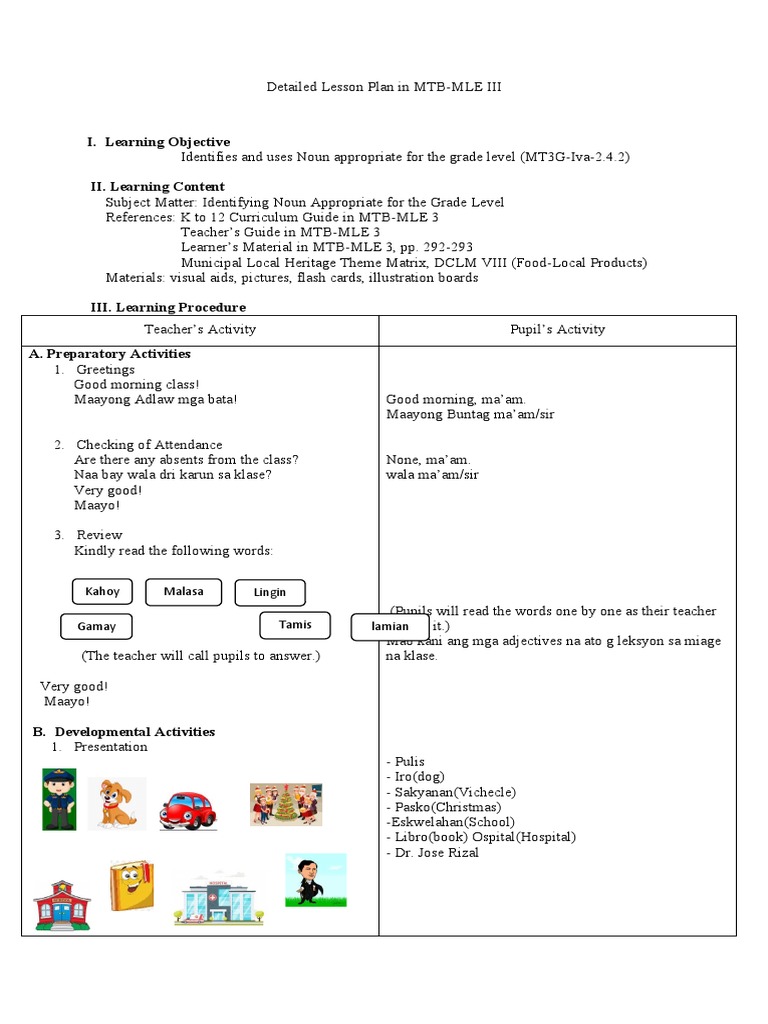 Detailed Lesson Plan in MTB-MLE-3 | PDF | Lesson Plan | Linguistic Morphology