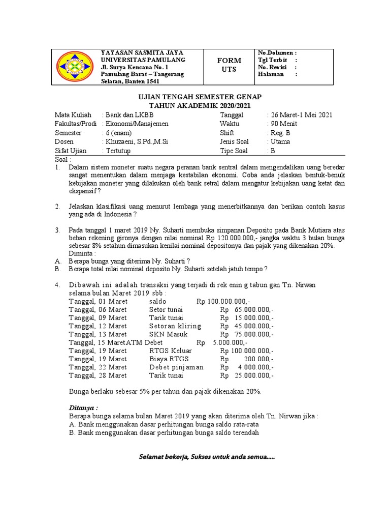 Uts Bank Dan LKBB.2021 | PDF