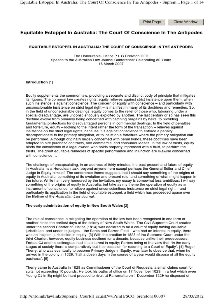 Equitable Estoppel and Conscience in Australia | PDF | Estoppel ...