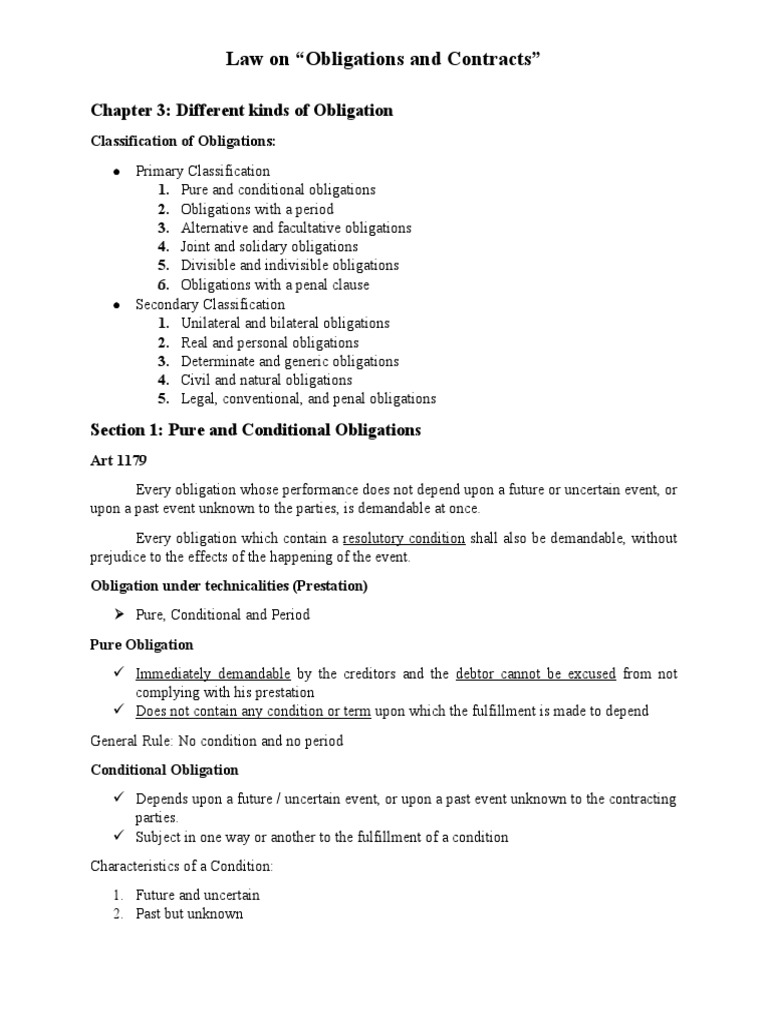 Law On "Obligations and Contracts": Chapter 3: Different Kinds of ...