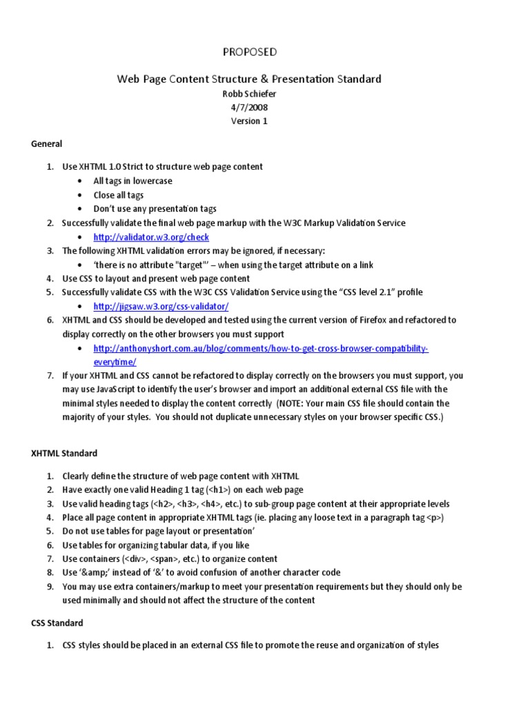 Proposed Web Page Content Structure & Presentation Standard: General ...