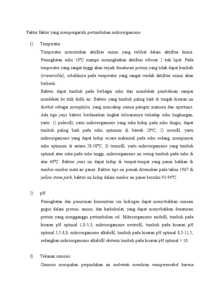 Faktor Faktor Yang Mempengaruhi Pertumbuhan Mikroorganisme | PDF