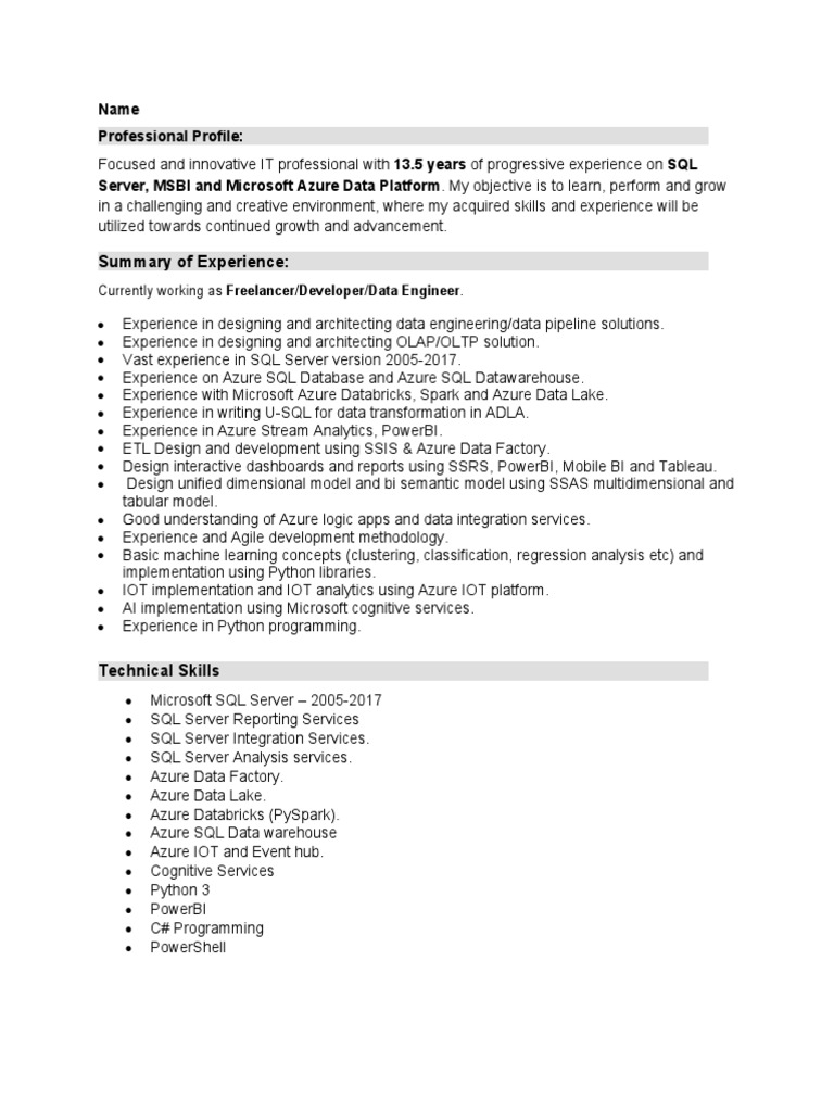 Summary of Experience | PDF | Microsoft Azure | Microsoft Sql Server