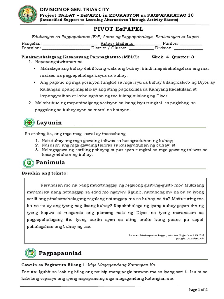 PIVOT-EsPAPEL-G10 Q3 W4 | PDF