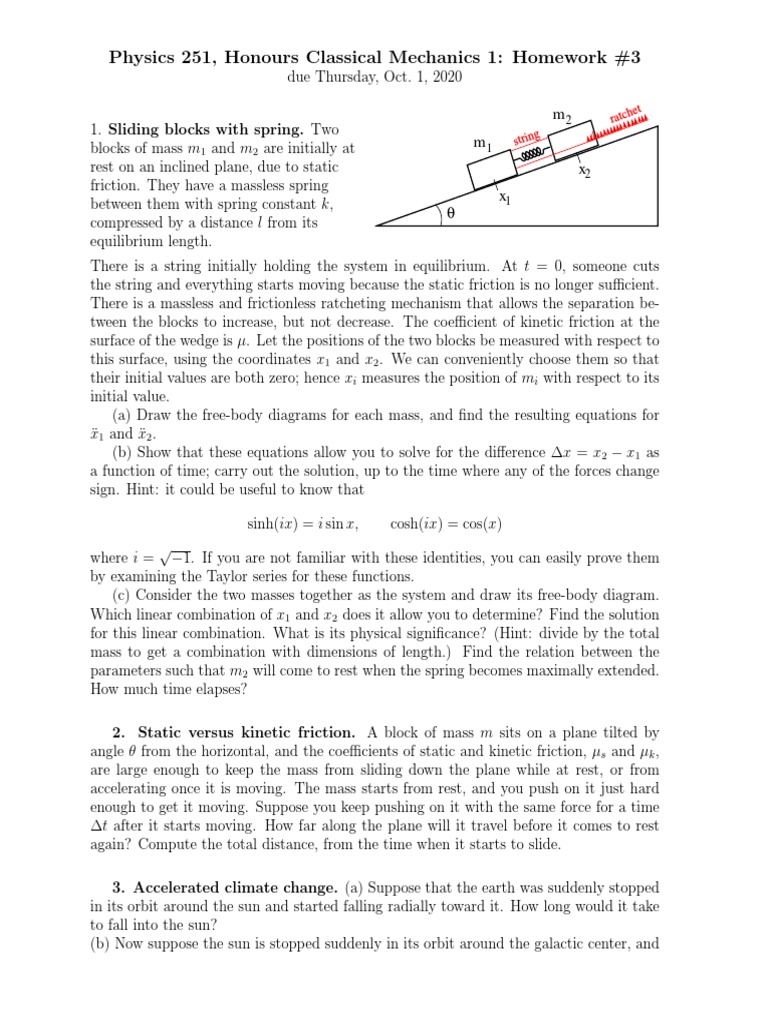 Physics 251, Honours Classical Mechanics 1: Homework #3: Ratchet | PDF ...