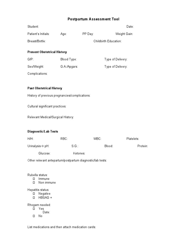 Postpartum Assessment Tool | PDF