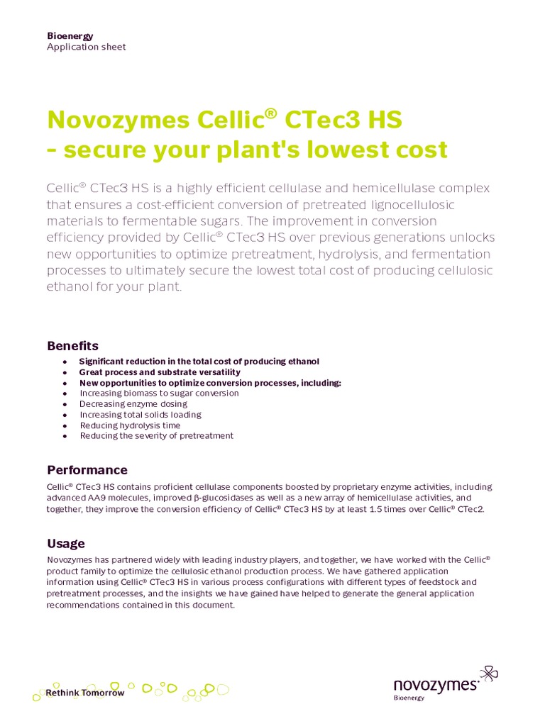 Cellic CTec3 HS Application Sheet NA | PDF | Enzyme | Chemical Substances