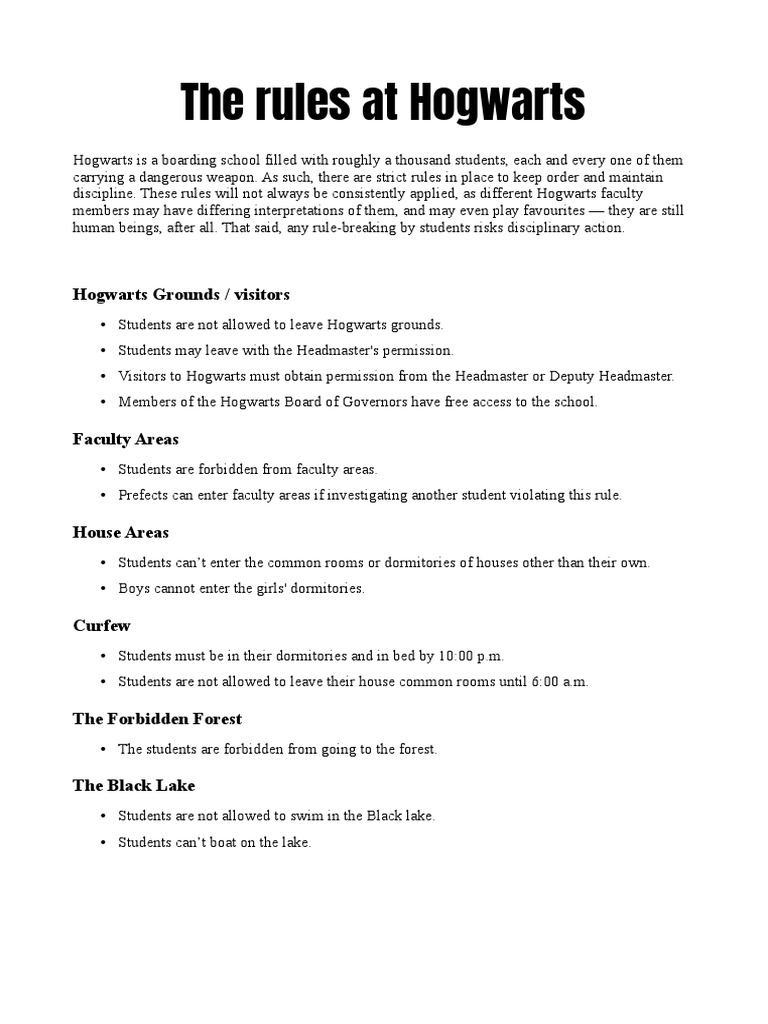 Hogwarts School Rules Overview | PDF | Schools | Clothing