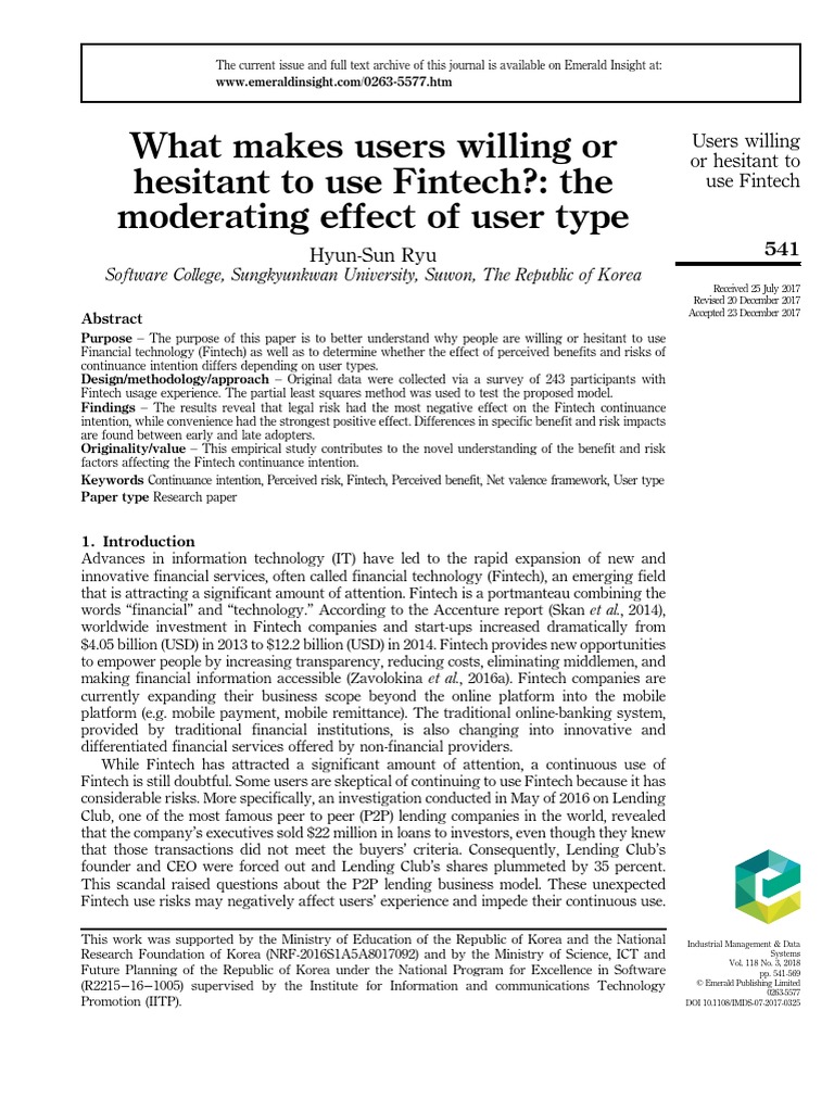 What Makes Users Willing or Hesitant To Use Fintech The Moderating ...