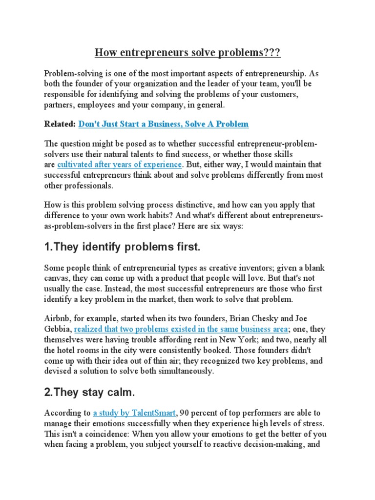 How Entrepreneurs Solve Problems People Talks | PDF | Entrepreneurship ...