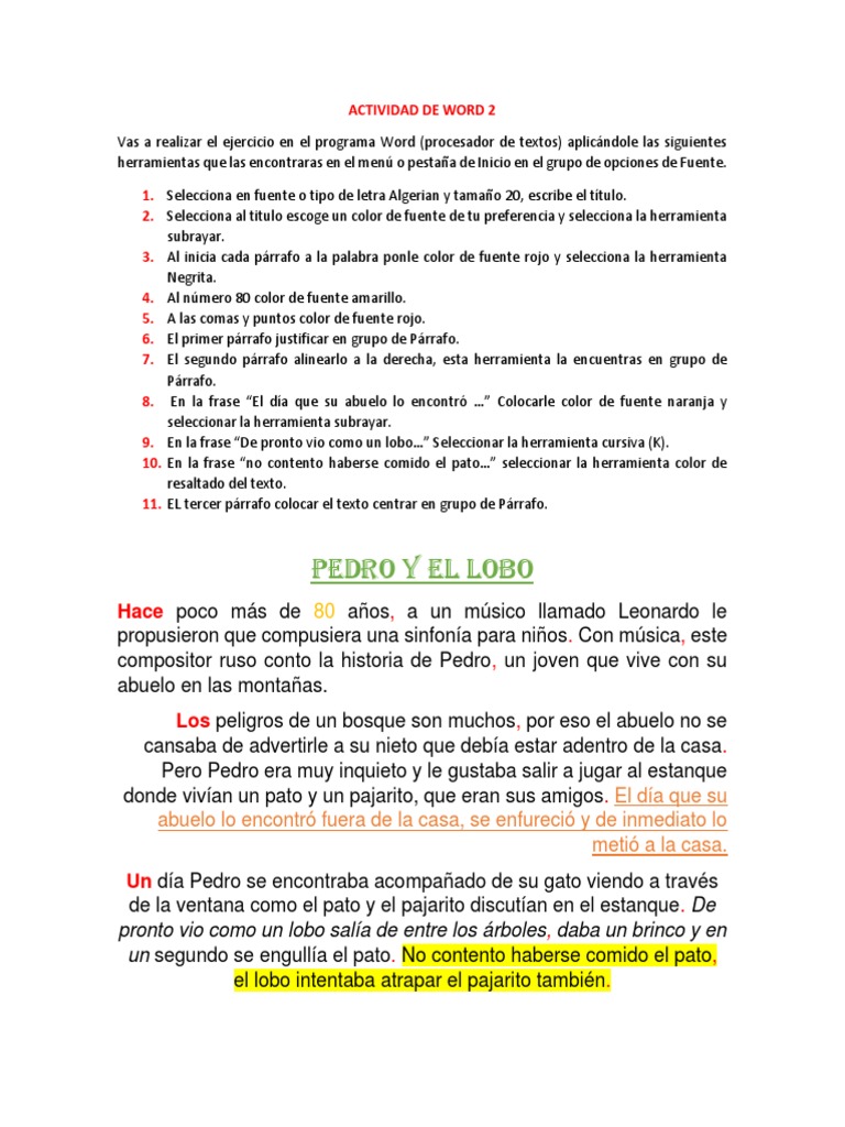 Ejercicio Pedro y El Lobo | PDF
