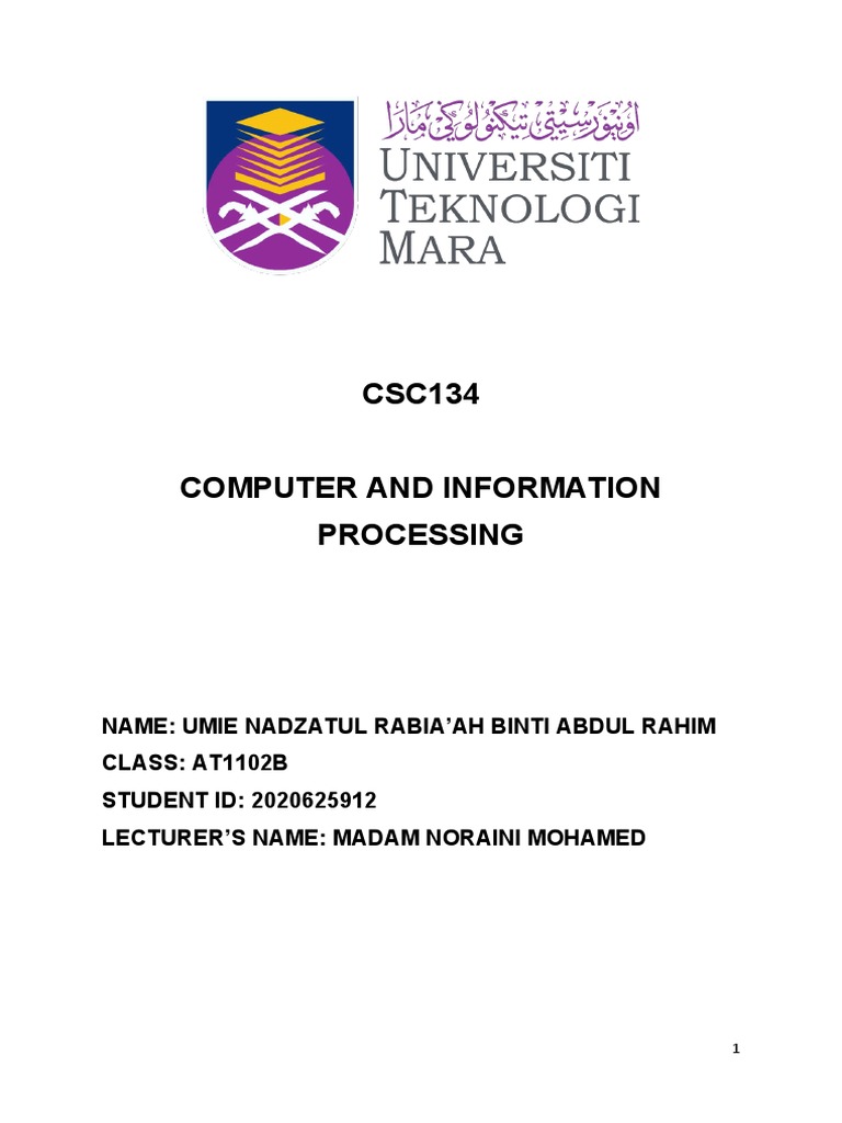 CSC134 Computer and Information Processing | PDF