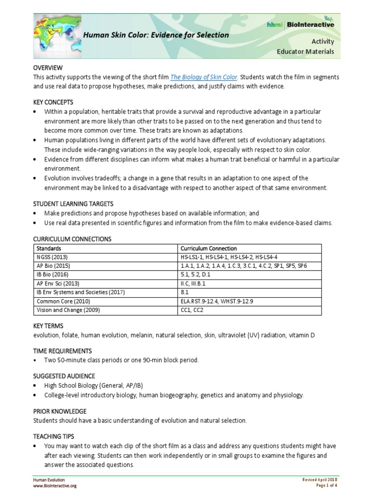 Human Skin Color: Evidence For Selection | Download Free PDF | Human ...