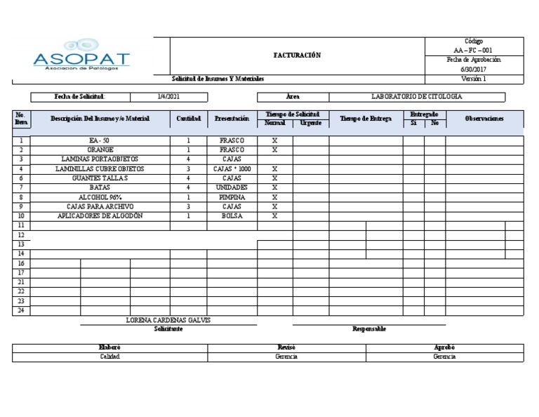 Formato Solicitud de Insumos Y Materiales.... | PDF