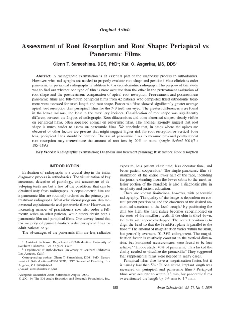 Assessment of Root Resorption and Root Shape - Periapical Vs Panoramic ...