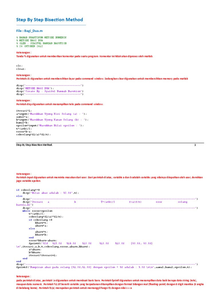 Step by Step Metode Bagi Dua Dengan Matlab | PDF