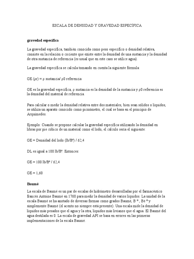 Escalas de Densidad y Gravedad Específica | PDF | Metrología | Volumen