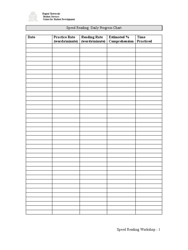 Speed Reading Chart & Exercises | Essays | Speed Reading