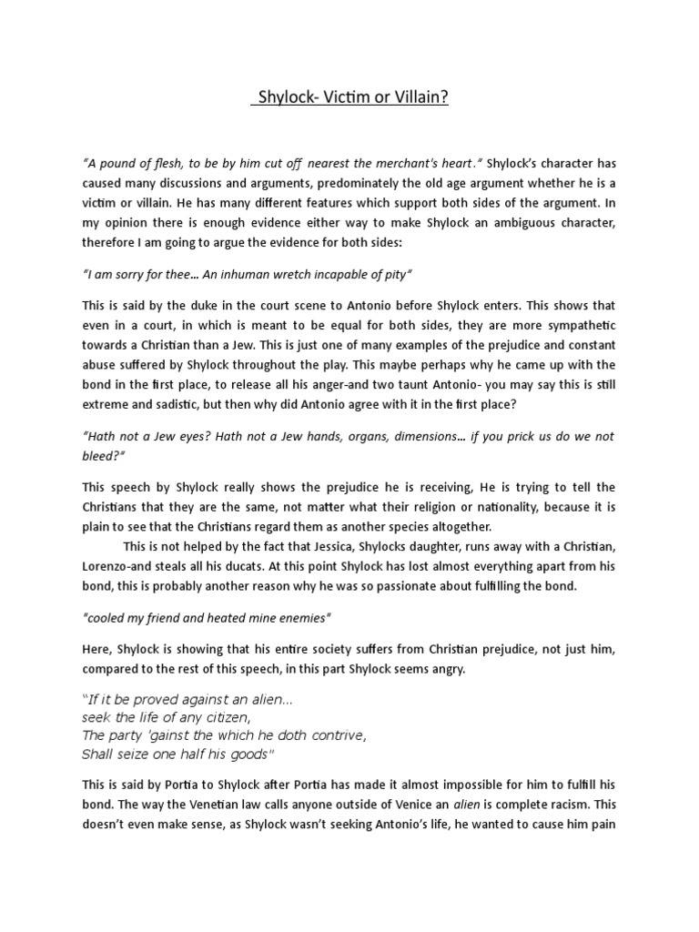 English Merchant of Venice Essay | PDF | Shylock | The Merchant Of Venice