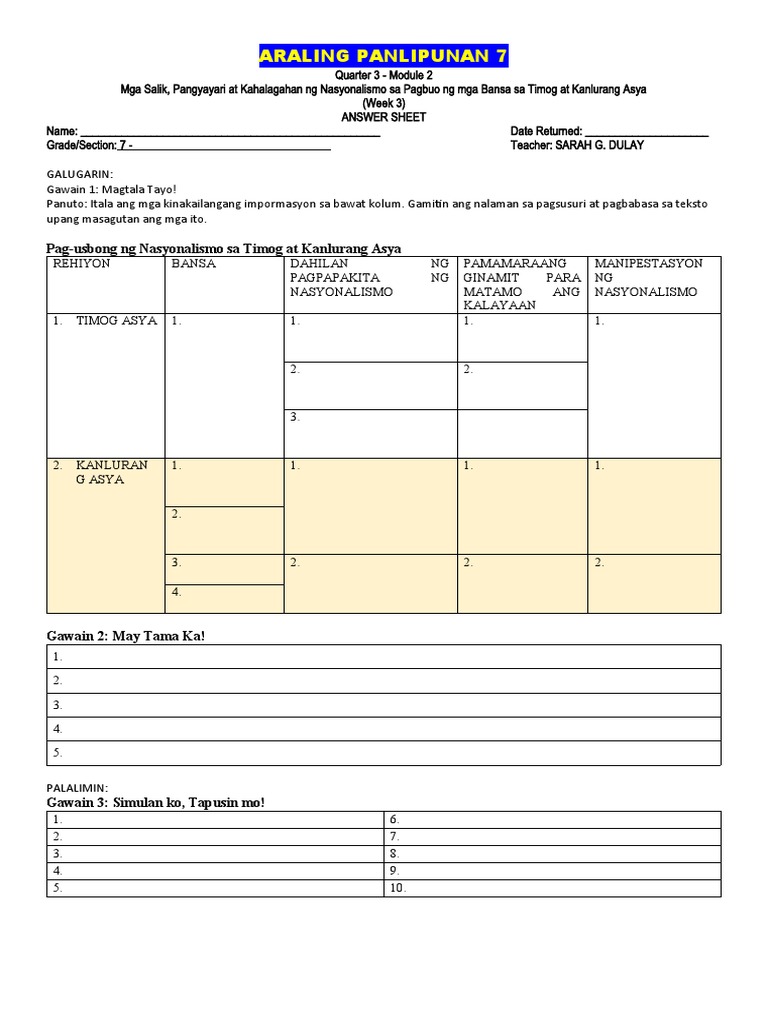 Answer Sheet M3 M4 Grade 7 | PDF | Sound | Physics
