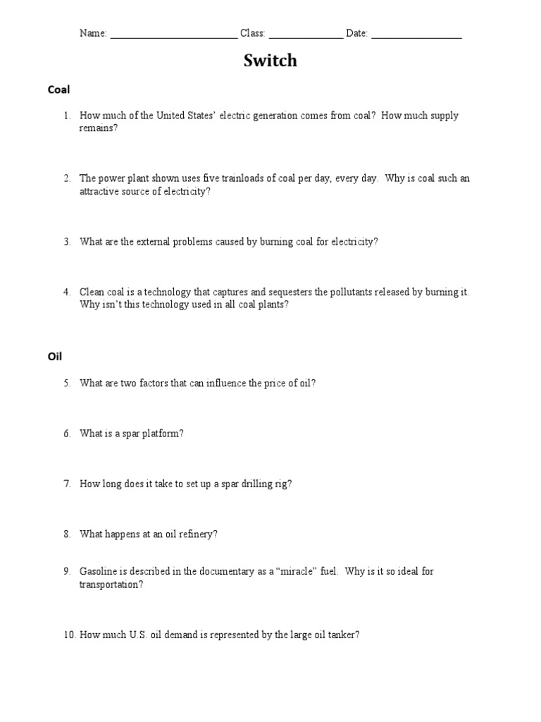 Switch Doc. Questions | PDF | Biofuel | Petroleum