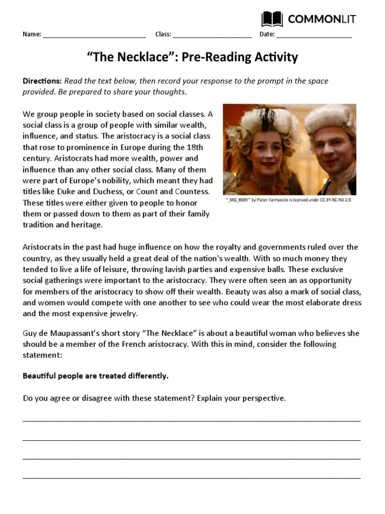 The Necklace - Pre-Reading Worksheet | PDF