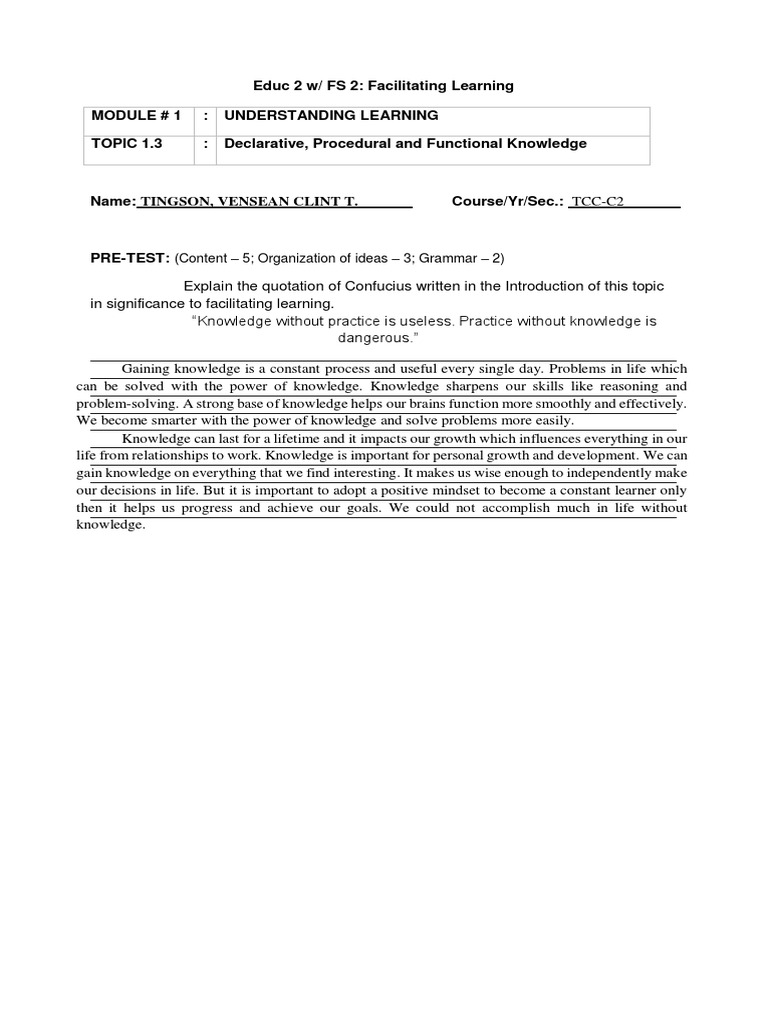 Educ 2 - Module 1.3 | PDF | Job Interview | Procedural Knowledge