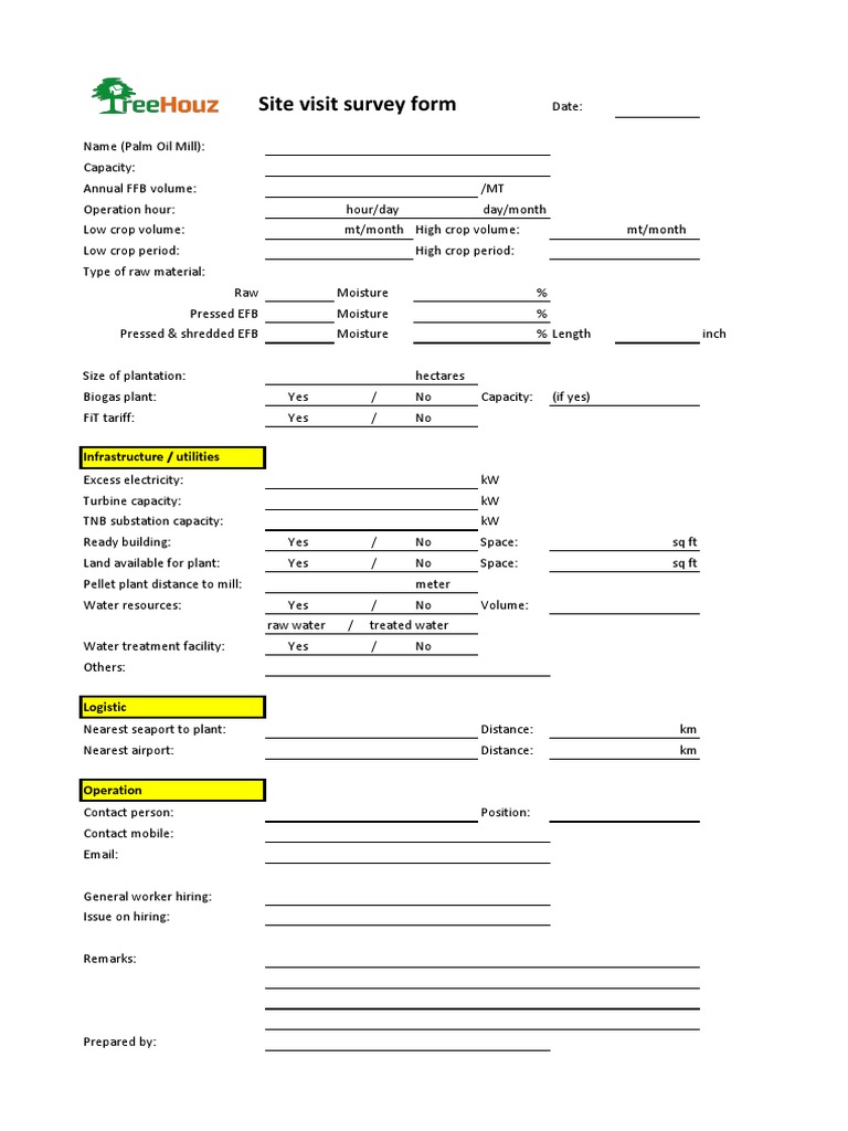 Site Visit Survey Form: Infrastructure / Utilities | PDF