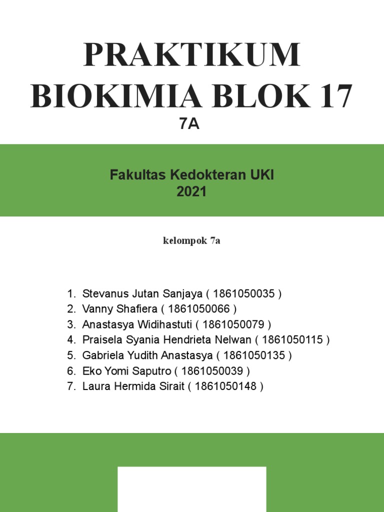 Praktikum Biokimia 7A Blok 17 2021 | PDF