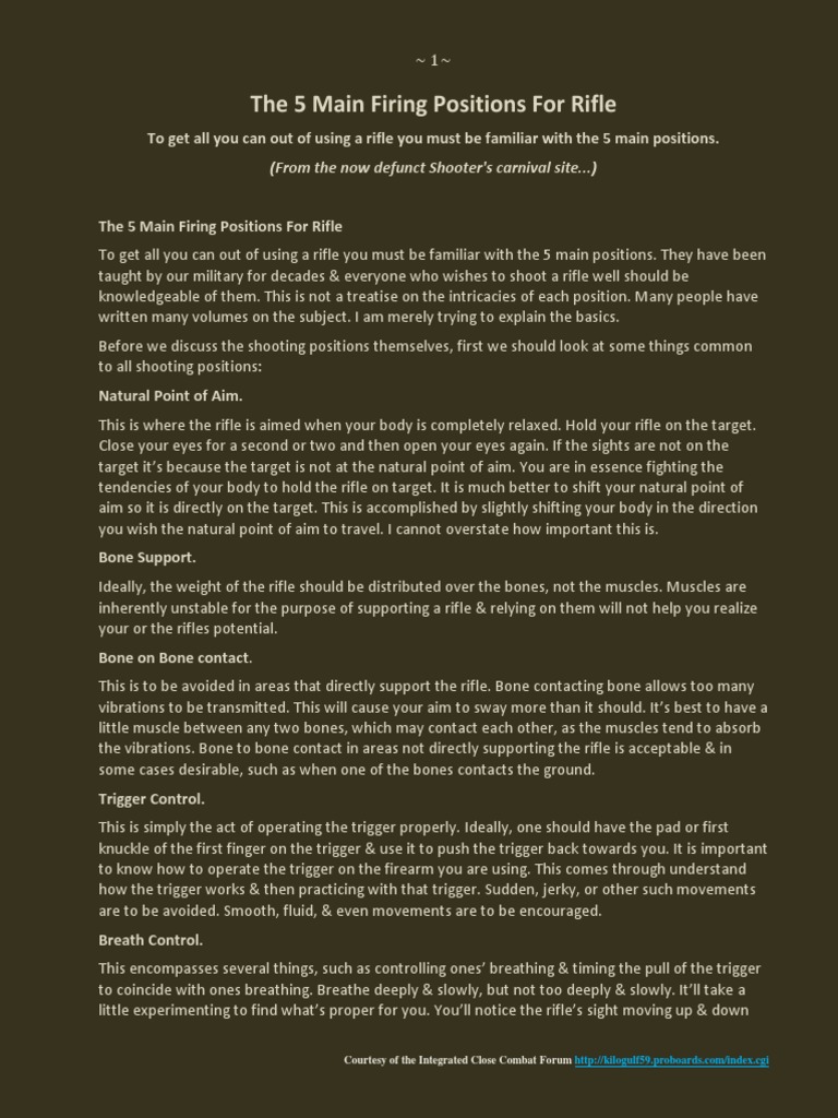 The 5 Main Firing Positions For Rifle | PDF | Shooting | Breathing