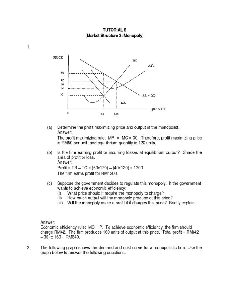 Answer Scheme Tutorial 8 | PDF | Profit (Economics) | Monopoly