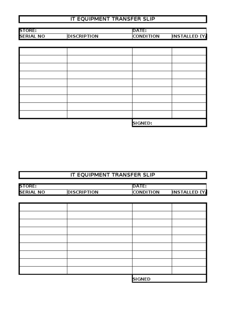 IT Equipment Transfer Slip Template | PDF