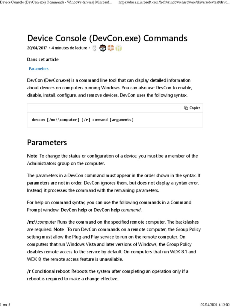 Device Console (DevCon - Exe) Commands - Windows Drivers Microsoft Docs | PDF | Command Line ...