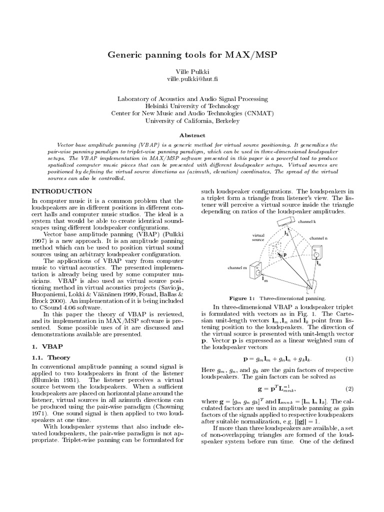 Generic Panning Tools for MAX/MSP: An Implementation of Vector Base ...