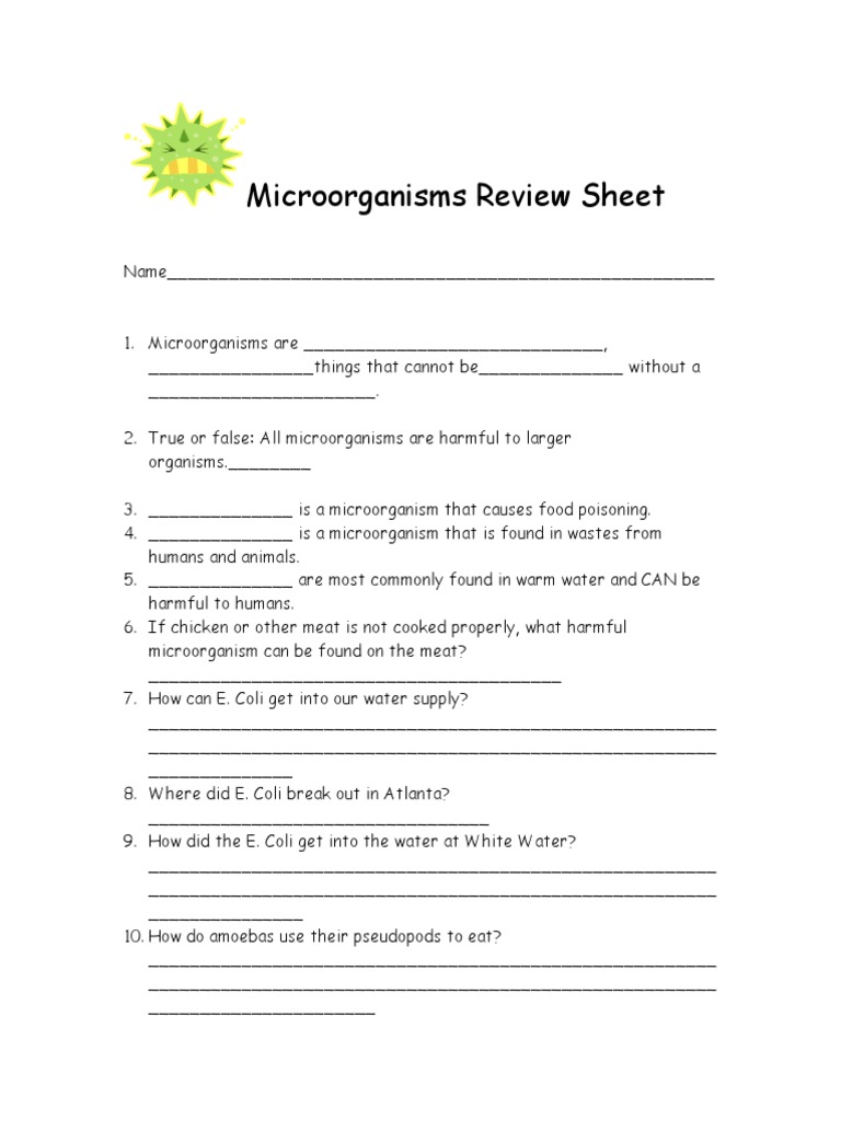 Microorganisms Review Sheet | PDF | Microorganism | Bacteria