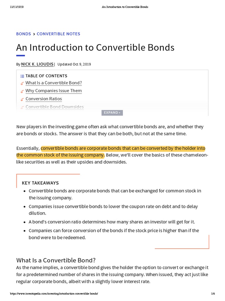 An Introduction To Convertible Bonds - Investopedia | PDF | Convertible ...