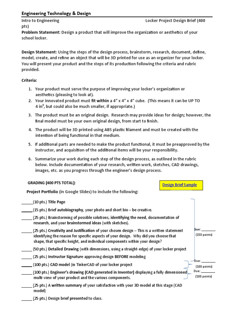 Mason Draeger - Locker Project Design Brief 2020-21 | PDF | Design ...