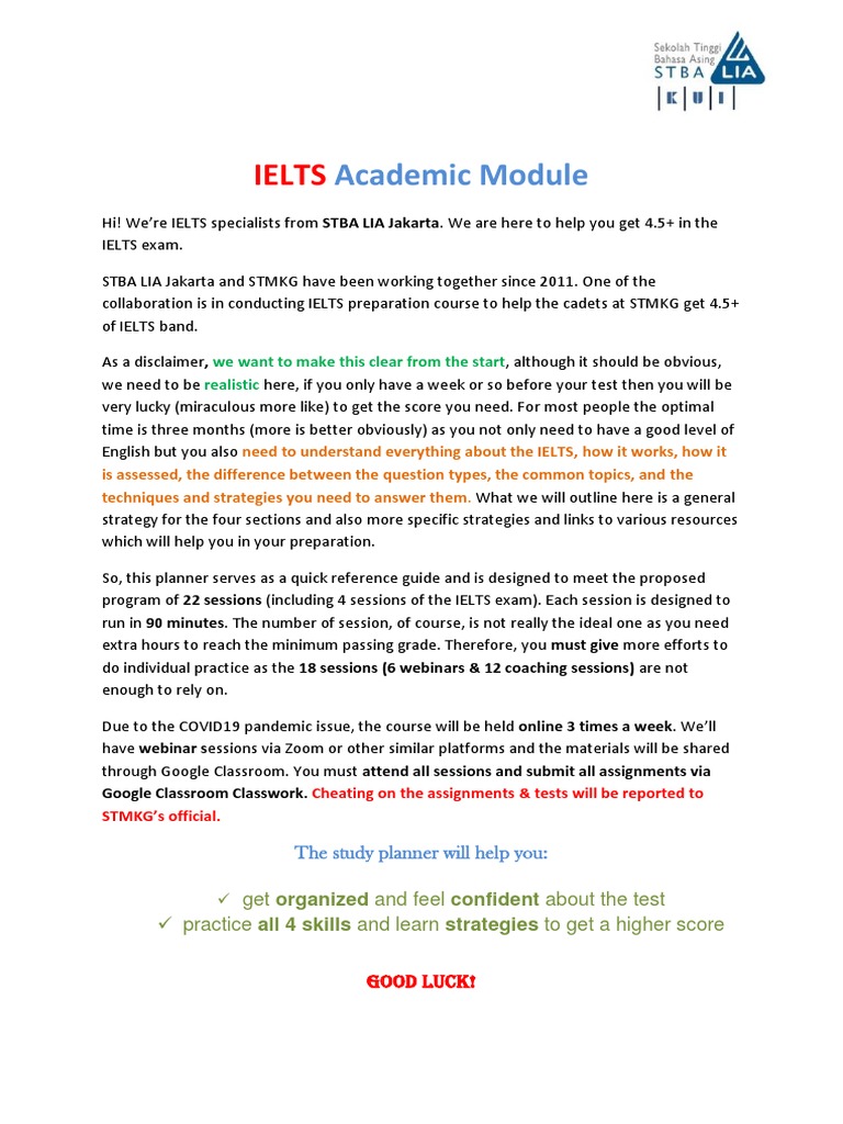 IELTS Study Planner For Students | PDF | International English Language ...
