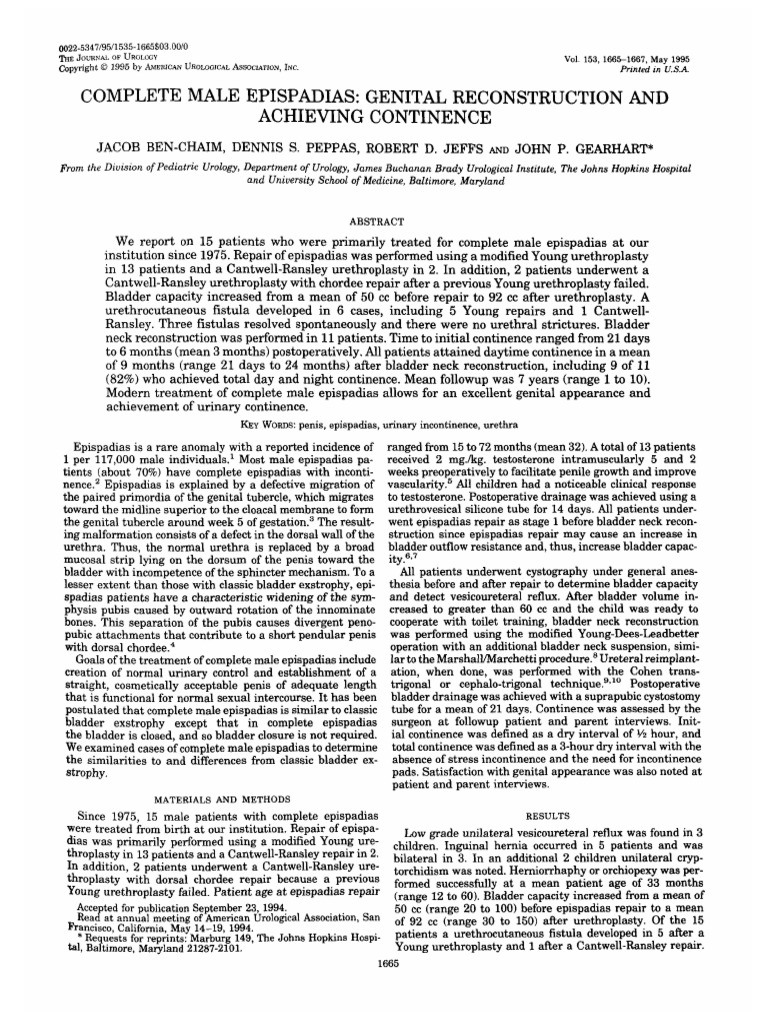 Complete Male Epispadias Genital Reconst | PDF | Urinary Incontinence ...