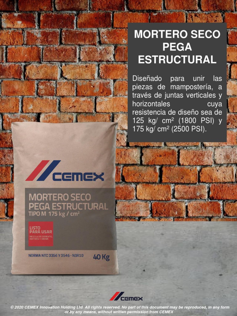 Mortero Seco Pega Estructural Co | PDF | Hormigón | Materiales